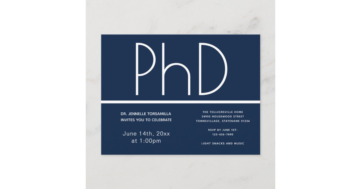 PhD degree Graduation Party Invitation Blue Postcard | Zazzle