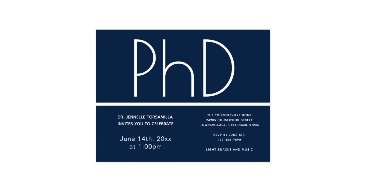 PhD degree Graduation Party Invitation Blue Postcard | Zazzle.com