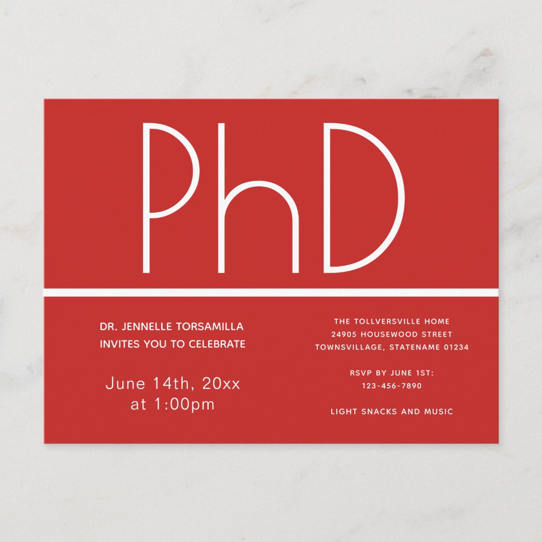 PhD degree Graduation Party Invitation Postcard | Zazzle