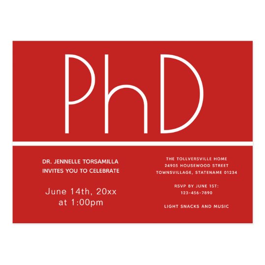 PhD degree Graduation Party Invitation Postcard | Zazzle.com
