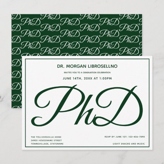 PhD degree Green White Graduation Party Invitation | Zazzle.com