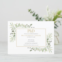 Phd Degree Greenery Foliage Photo Graduation Invitation | Zazzle