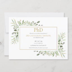 Phd Degree Greenery Foliage Photo Graduation Invitation | Zazzle