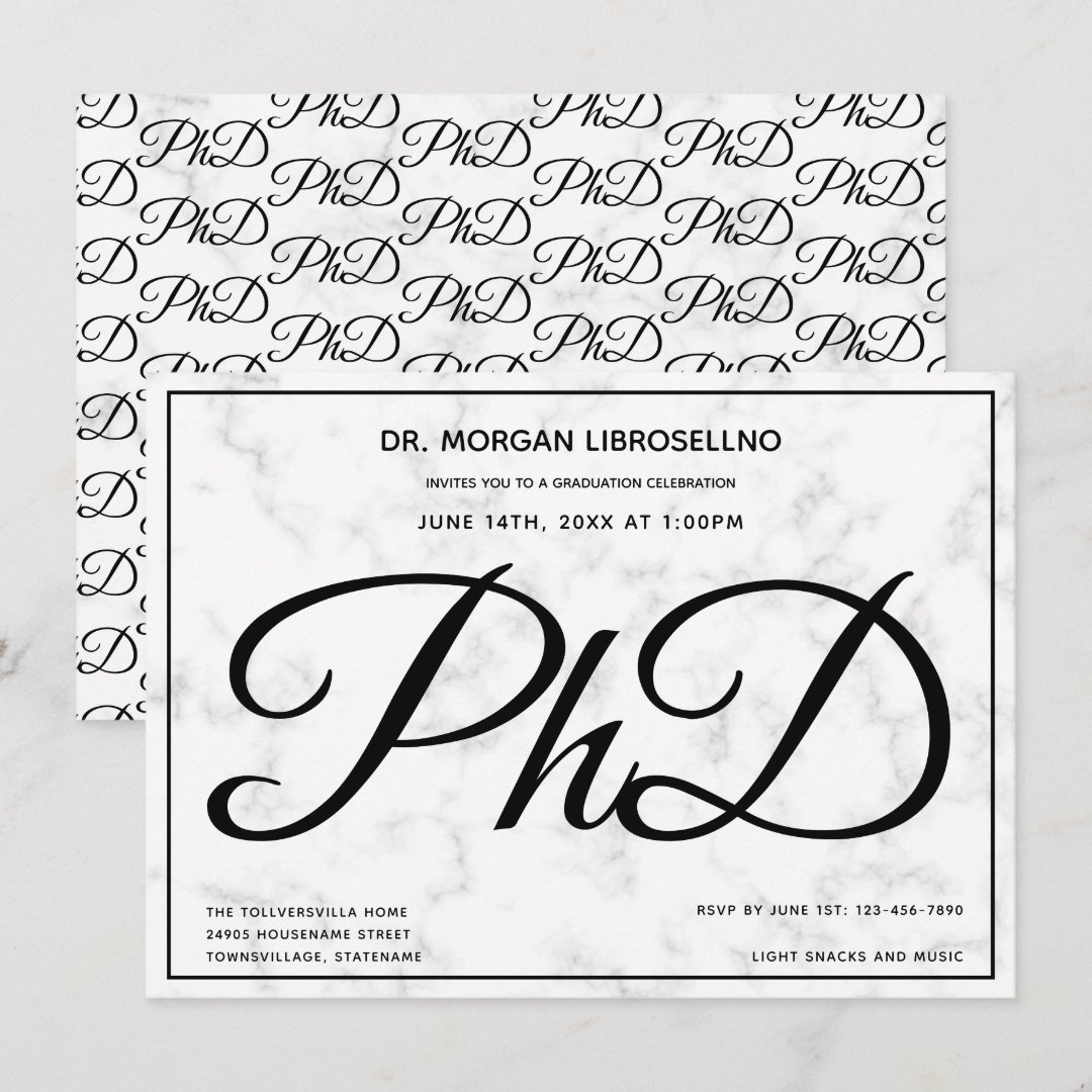 PhD degree Marble Graduation Party Invitation | Zazzle