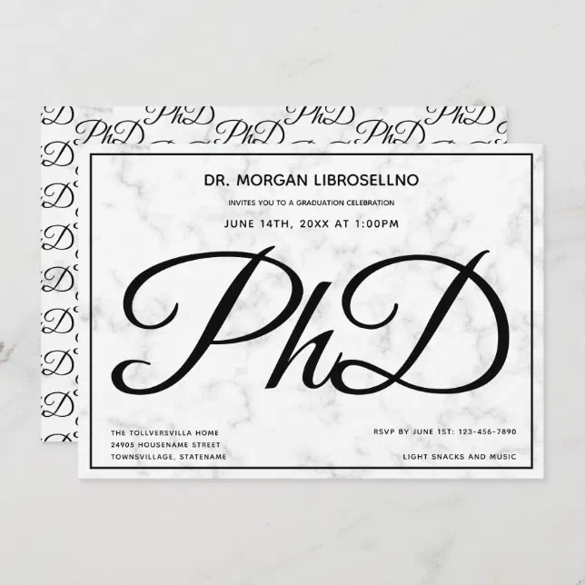 PhD degree Marble Graduation Party Invitation | Zazzle