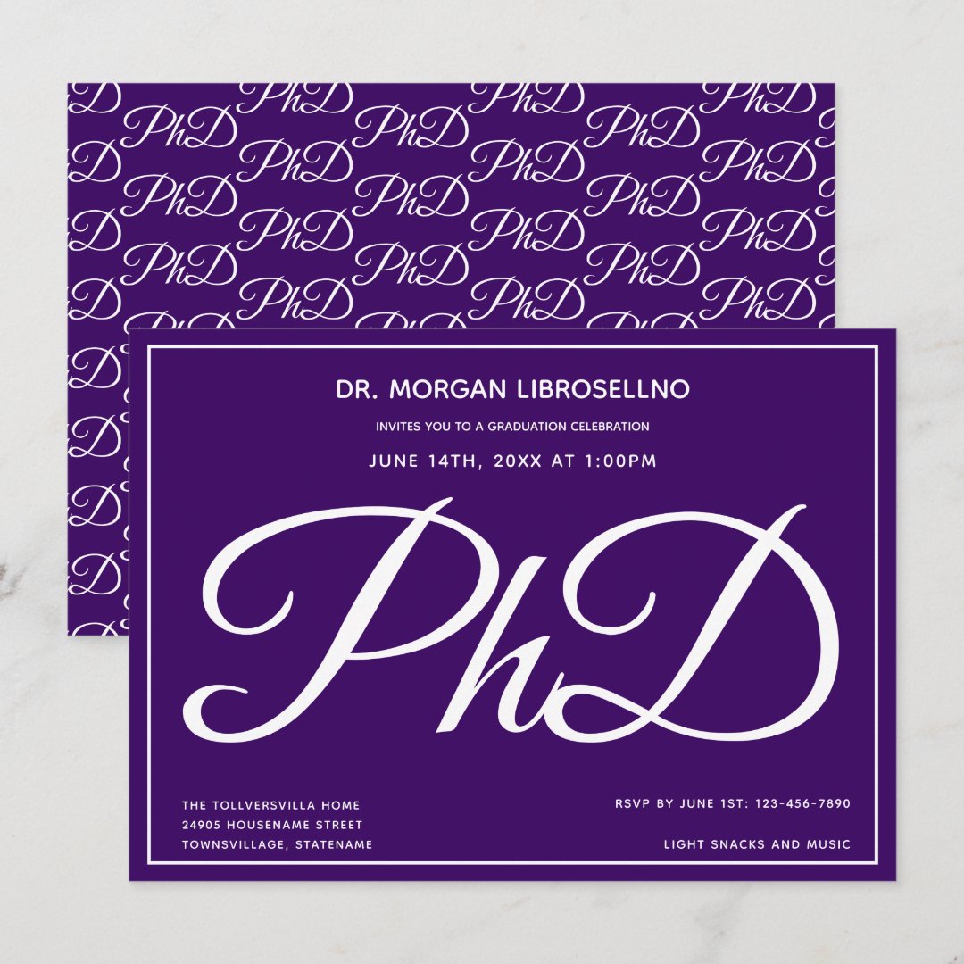 PhD degree Purple Graduation Party Invitation | Zazzle