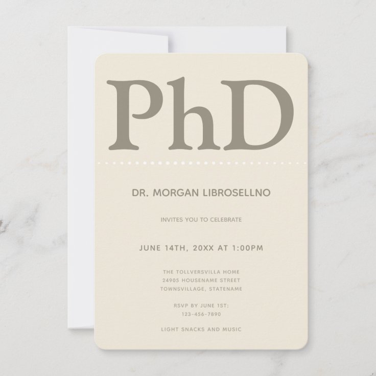PhD degree Tan Khaki Graduation Party Invitation | Zazzle