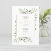 Phd Degree Watercolor Greenery Gold Graduation Invitation | Zazzle