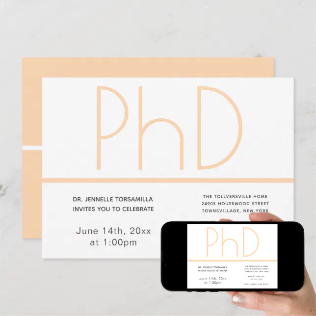 PhD degree White Cream Gray Graduation Party Invitation | Zazzle
