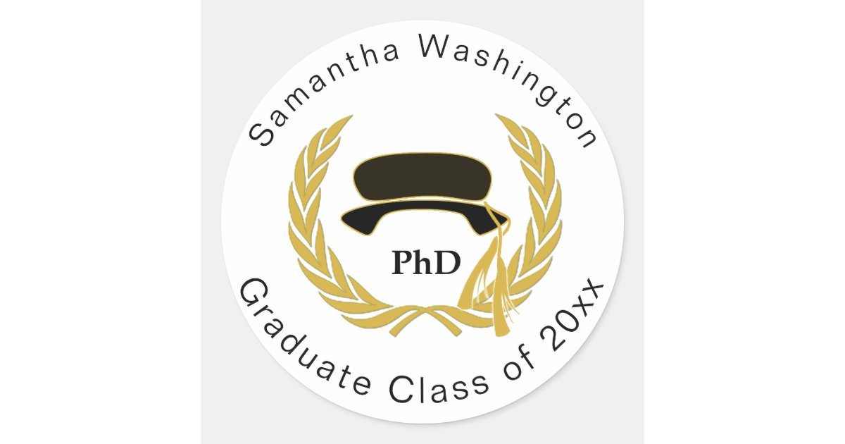 PhD Doctor Graduate Beefeater Tam Gold Wreath Classic Round Sticker ...