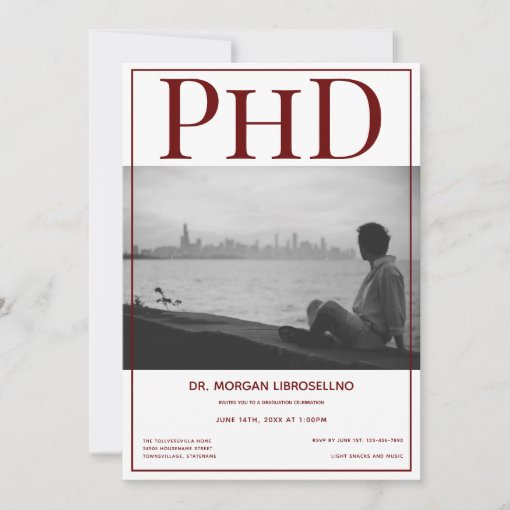 PhD Graduate Photo Burgundy Graduation Party Invitation | Zazzle