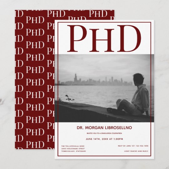 PhD Graduate Photo Burgundy Graduation Party Invitation | Zazzle