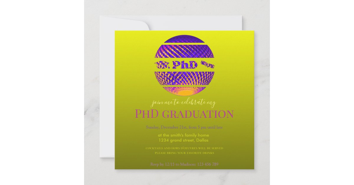 Phd graduation celebration invitation card | Zazzle
