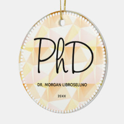 PhD Orange Black Graduation Abstract Name Year Ceramic Ornament | Zazzle