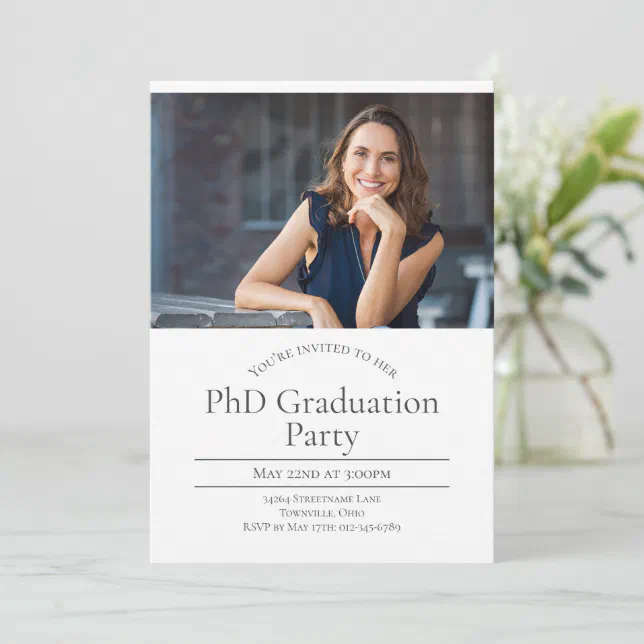 PhD Two Photo Graduation Invitation | Zazzle
