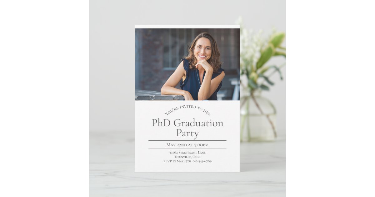 PhD Two Photo Graduation Invitation | Zazzle