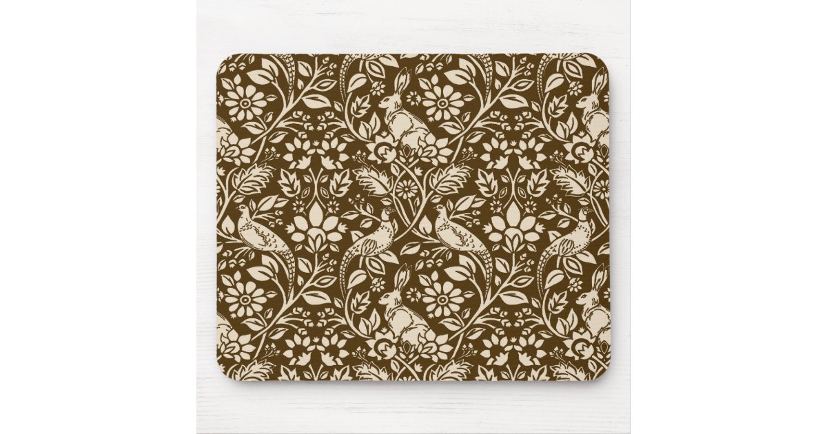 Pheasant and Hare Pattern, Brown and Beige Mouse Pad | Zazzle