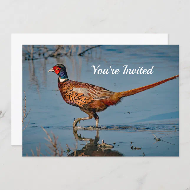 Pheasant Blue Water Photo Birthday Invitation | Zazzle