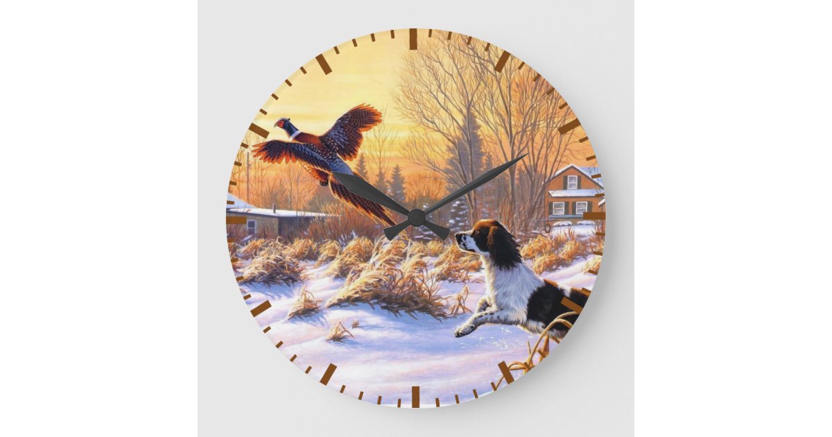 Pheasant Encouraged To Take Flight Large Clock | Zazzle