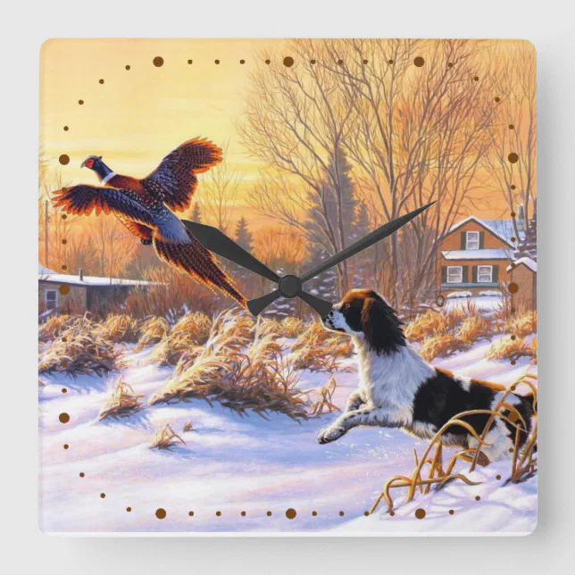 Pheasant Encouraged To Take Flight Square Wall Clock | Zazzle