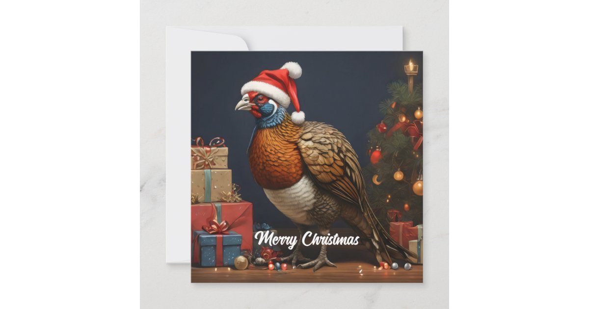 pheasant with christmas tree and presents invitation | Zazzle