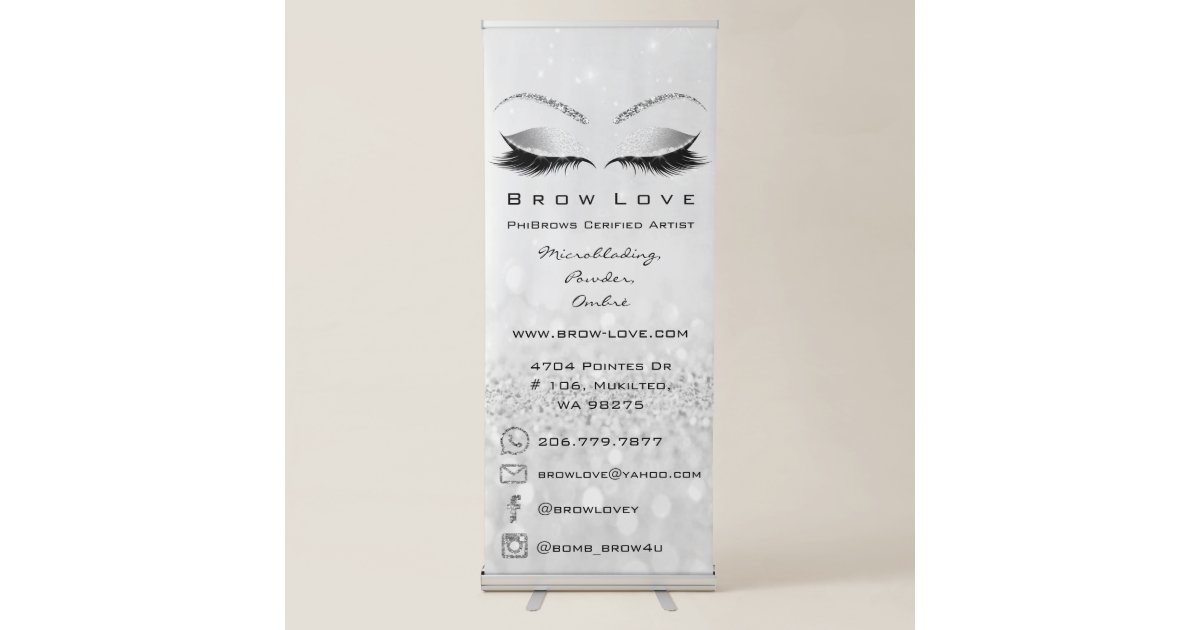 Phi Brows Lash Brow Culture Glitter Eyes Gray Retractable Banner | Zazzle