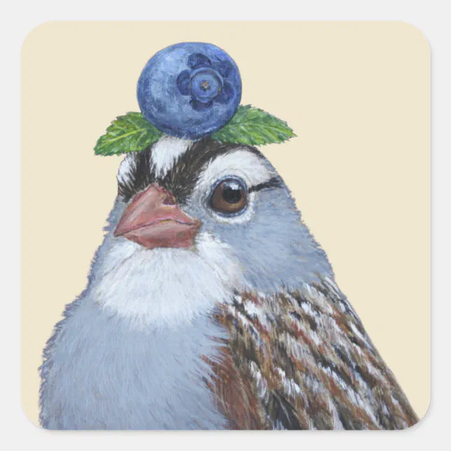 Phil the white crowned sparrow card square sticker | Zazzle