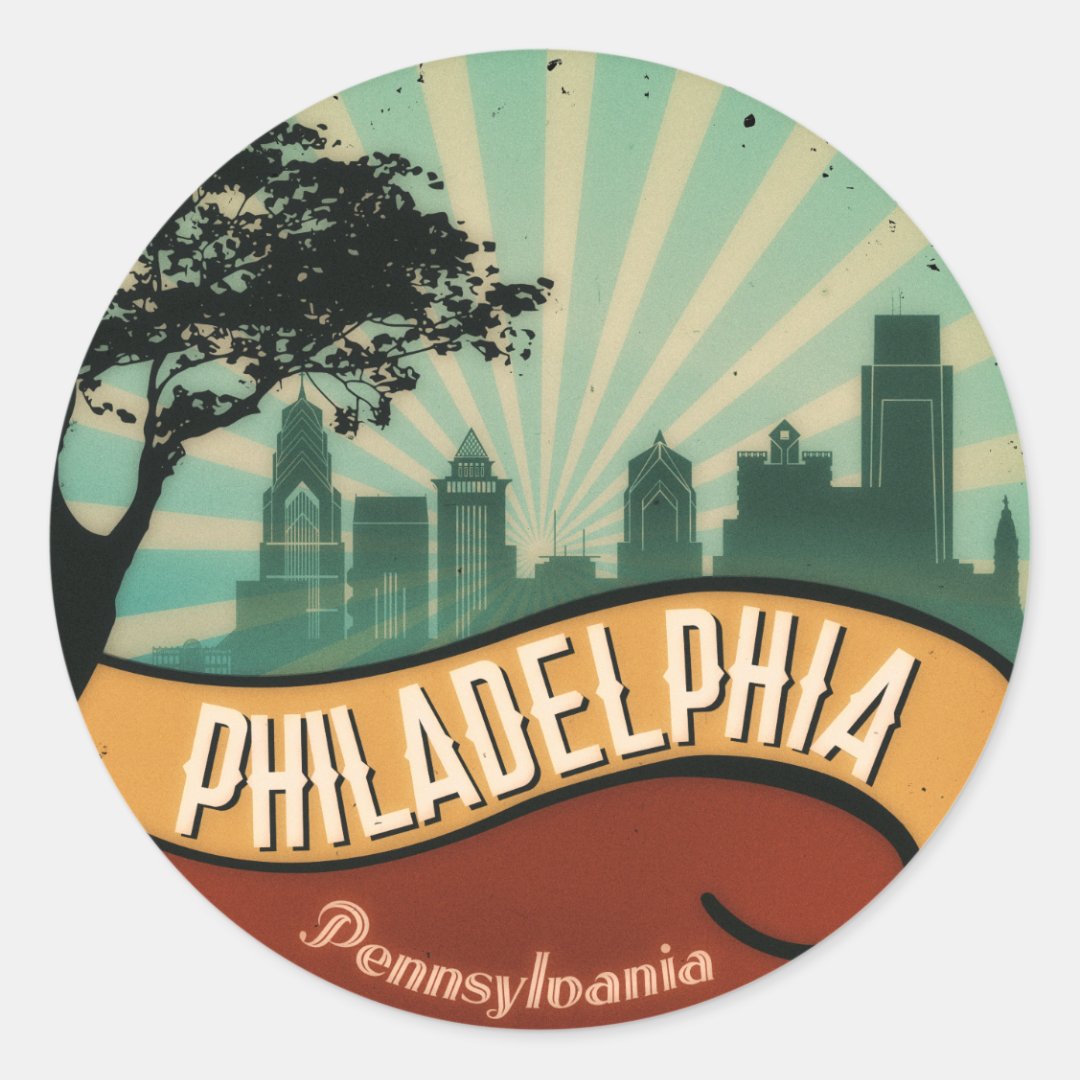 Philadelphia City Skyline Retro Vintage Sticker | Zazzle