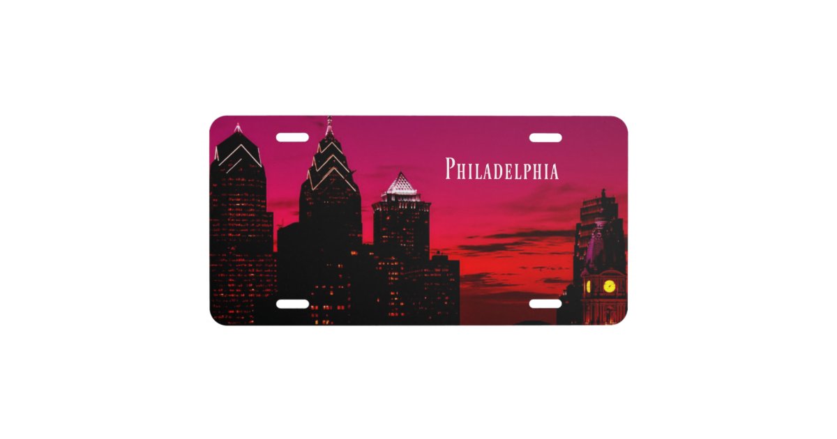 Philadelphia cityscape, night sky. license plate | Zazzle