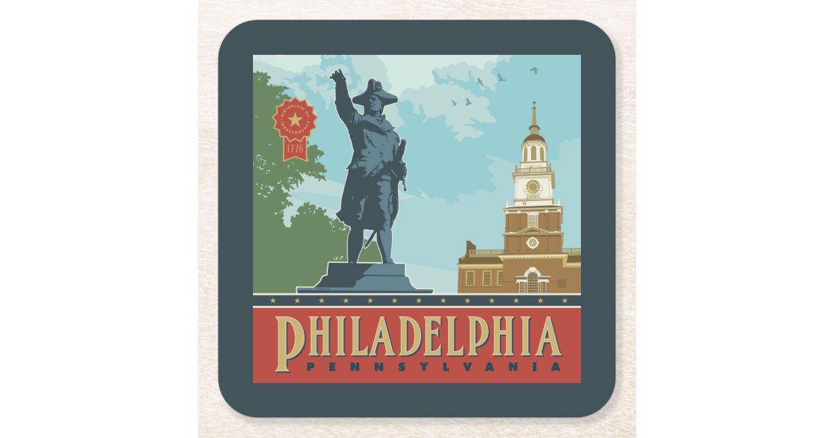 Philadelphia, PA | Independence Hall Square Paper Coaster | Zazzle