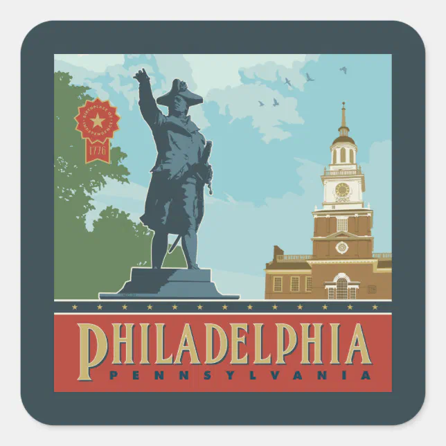 Philadelphia, PA | Independence Hall Square Sticker | Zazzle