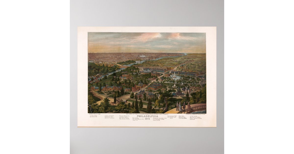 Philadelphia PA Panoramic Map Vintage 1876 Poster | Zazzle