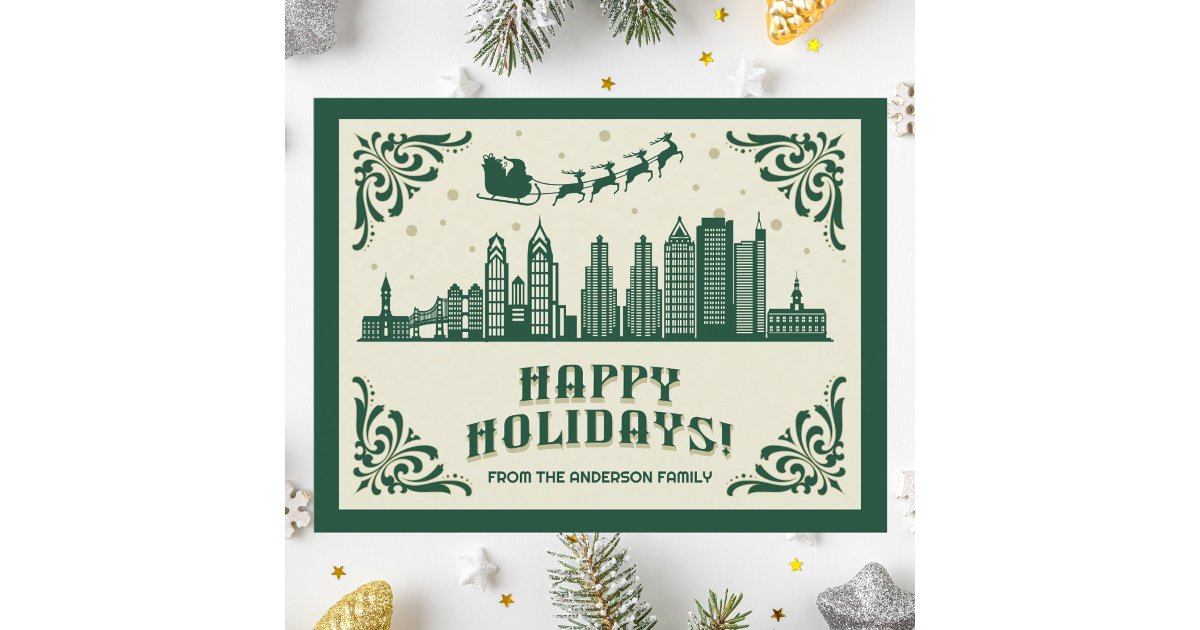 Philadelphia PA Skyline Happy Holidays Postcard | Zazzle