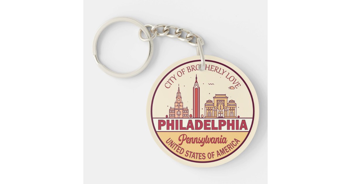 Philadelphia Pennsylvania City Skyline Emblem Keychain | Zazzle
