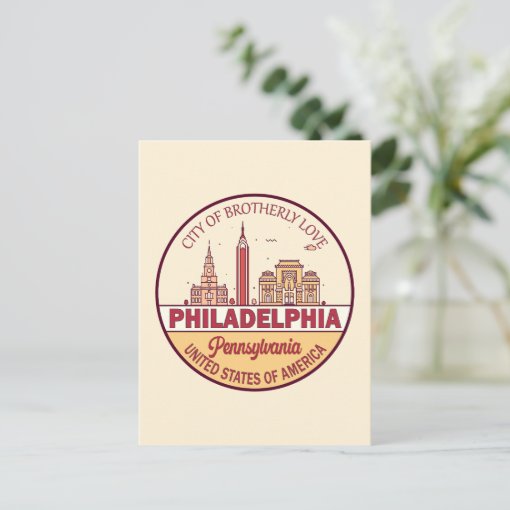 Philadelphia Pennsylvania City Skyline Emblem Postcard | Zazzle