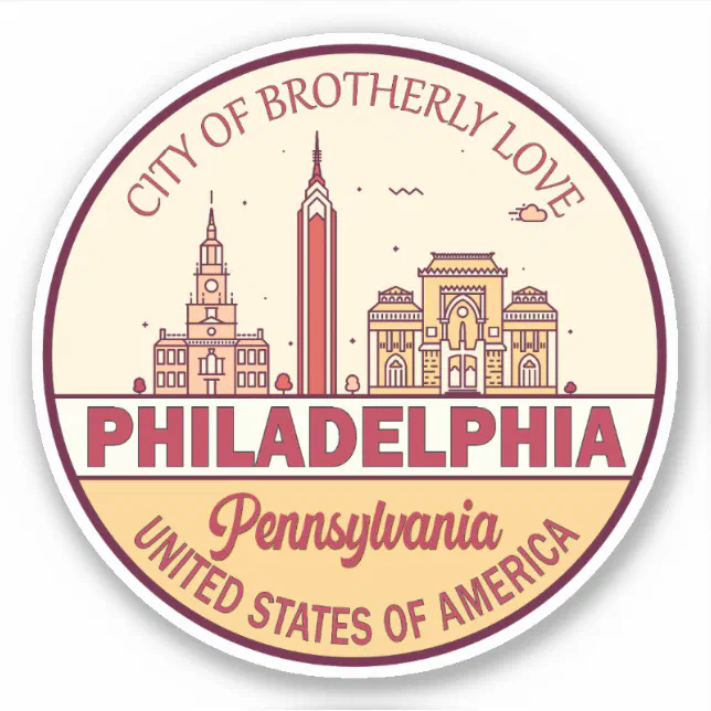 Philadelphia Pennsylvania City Skyline Emblem Sticker | Zazzle