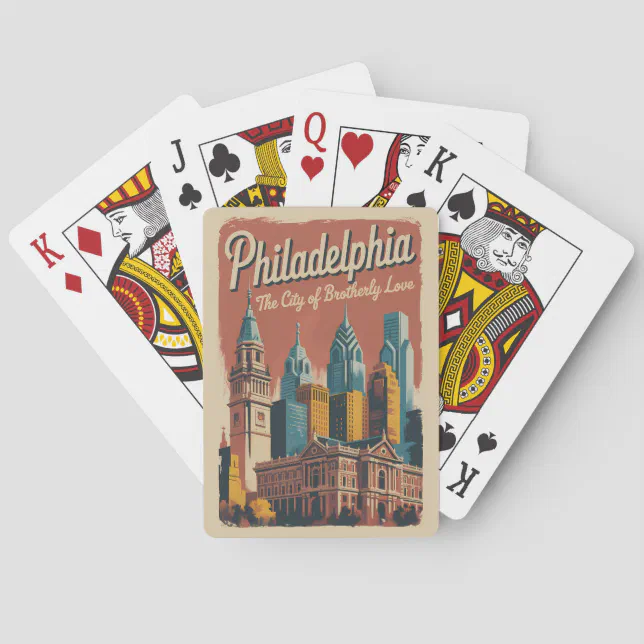 Philadelphia Pennsylvania Illustration Travel Art Poker Cards | Zazzle