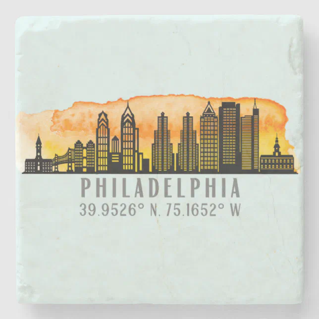 Philadelphia Skyline Map Coordinates Stone Coaster | Zazzle