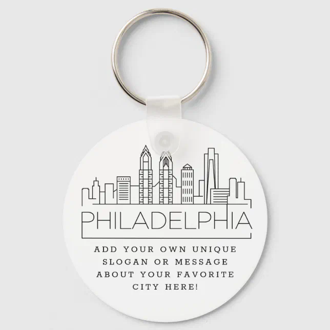 Philadelphia Stylized Skyline | Custom Slogan Keychain | Zazzle