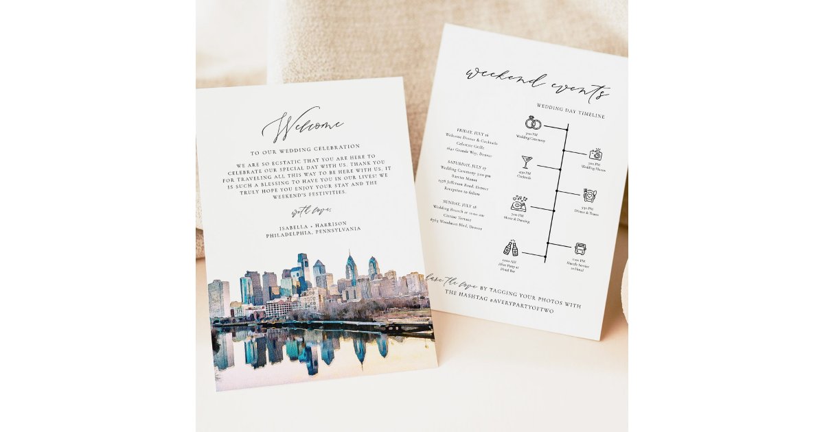 PHILADELPHIA Welcome Letter Timeline Wedding Card | Zazzle