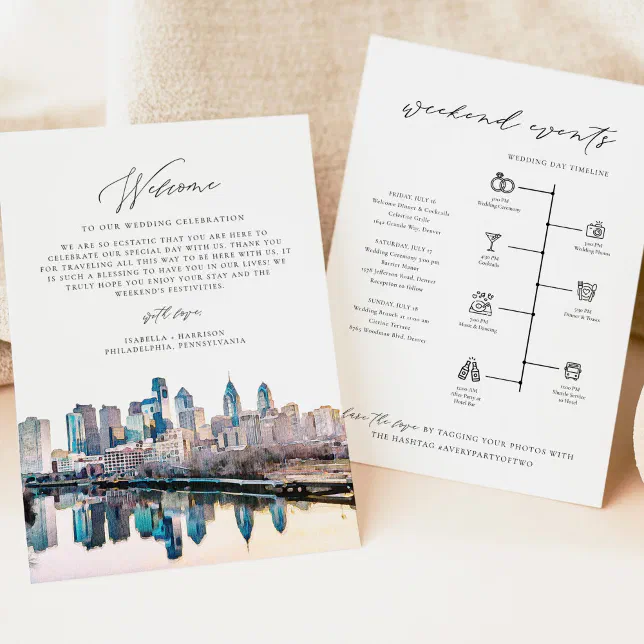 PHILADELPHIA Welcome Letter Timeline Wedding Card | Zazzle