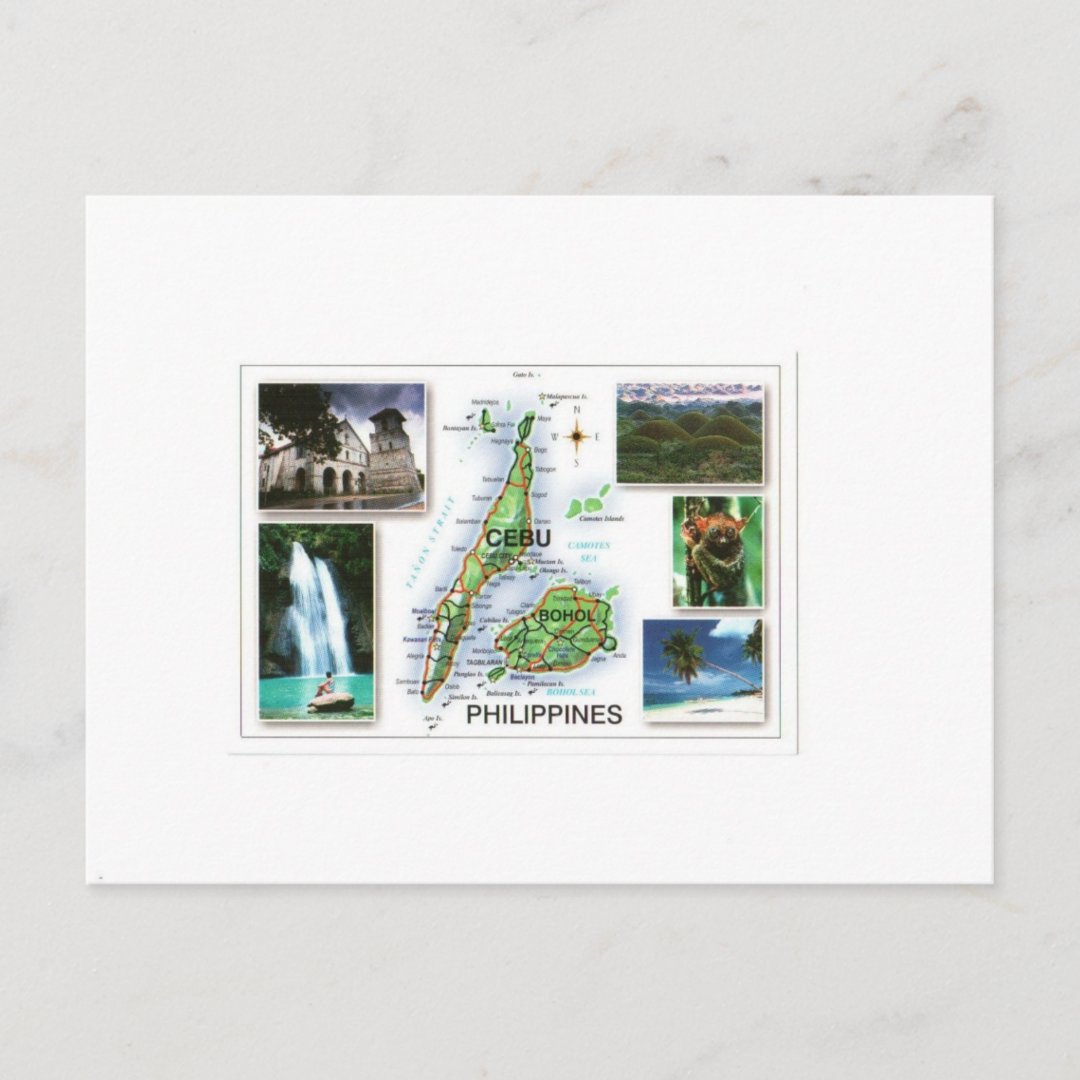 PHILIPINES CEBU/BOHOL MAP POSTCARD | Zazzle