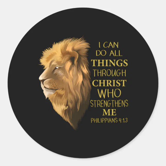 Philippians 413 Religious Lion Verses Christian Classic Round Sticker ...