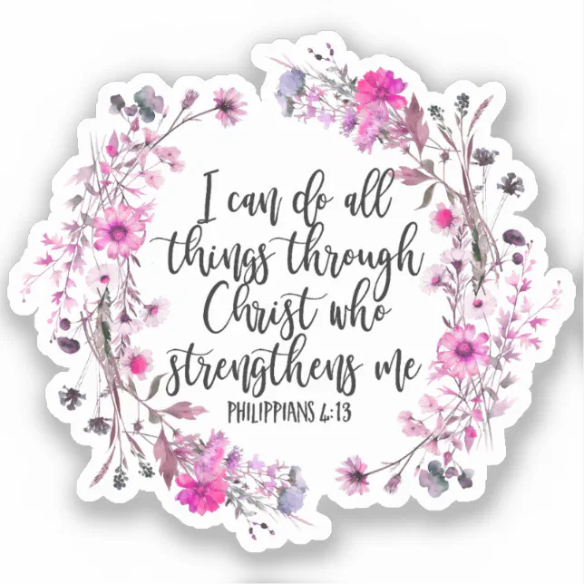 Philippians 4:13 Bible Scripture Pink and Purple Sticker | Zazzle