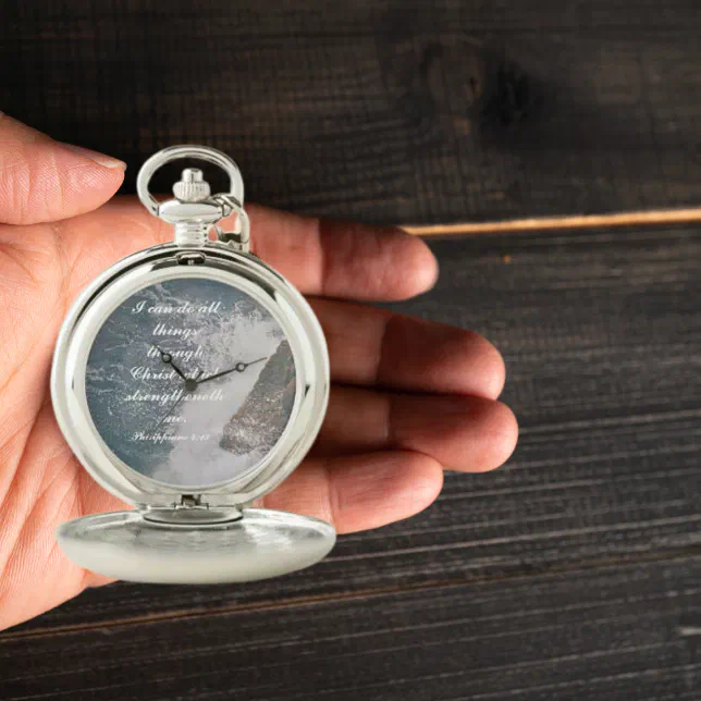 Philippians 4:13 Bible Verse Majestic Ocean Pocket Watch | Zazzle