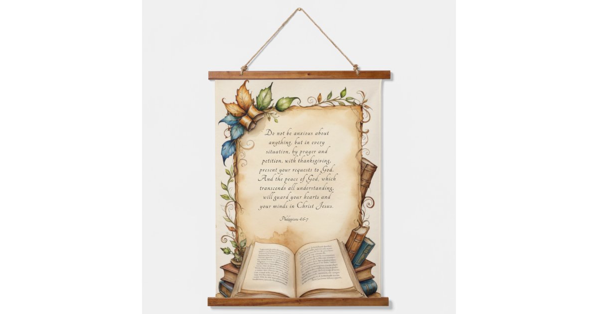 Philippians 4:6-7 Christian Bible Verse Art Hanging Tapestry | Zazzle