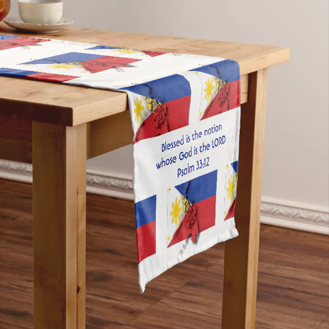 PHILIPPINES Flag Customized Scripture Short Table Runner | Zazzle