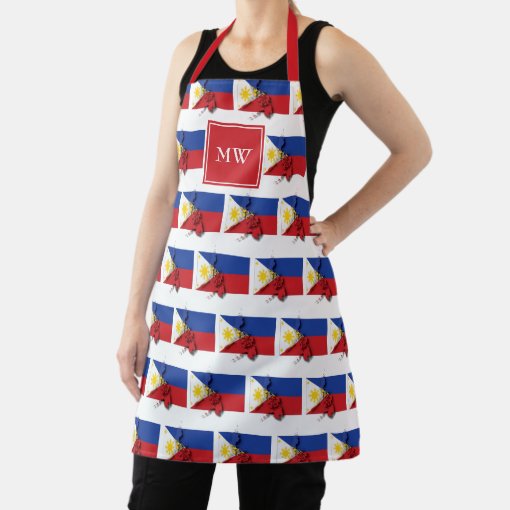 PHILIPPINES FLAG | Monogram | Filipino Apron | Zazzle