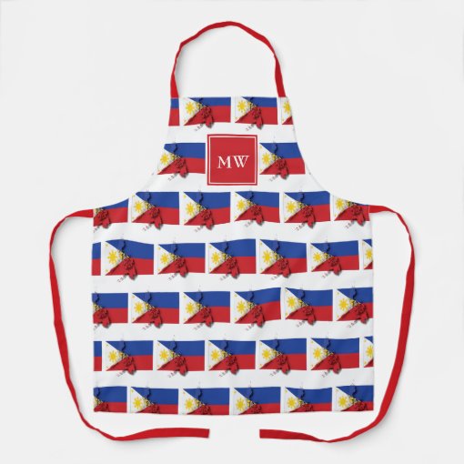 PHILIPPINES FLAG | Monogram | Filipino Apron | Zazzle