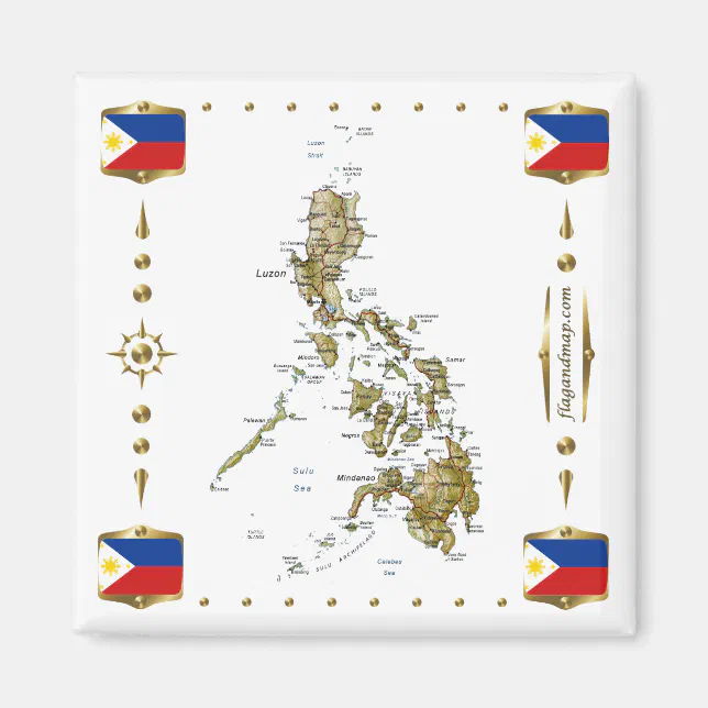 Philippines Map + Flags Magnet | Zazzle